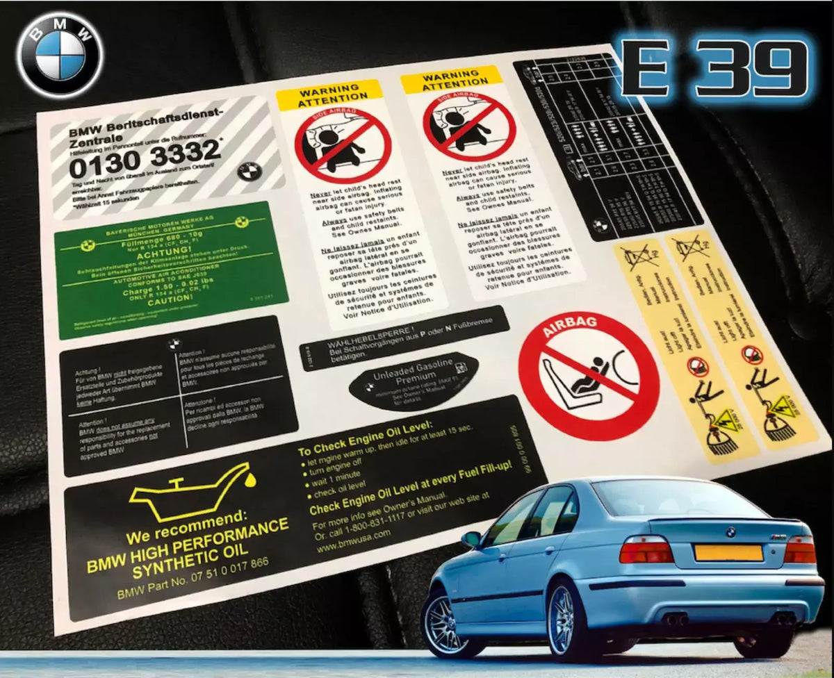 BMW E39 5 SERIES Compatible Decal Set Stickers All Models Best Quality ...